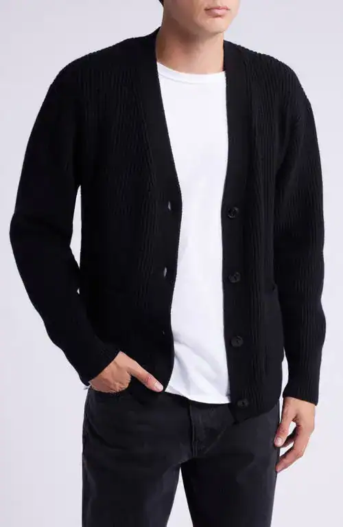 Merz B. Schwanen Relaxed Wool & Cashmere Rib Cardigan In Deep